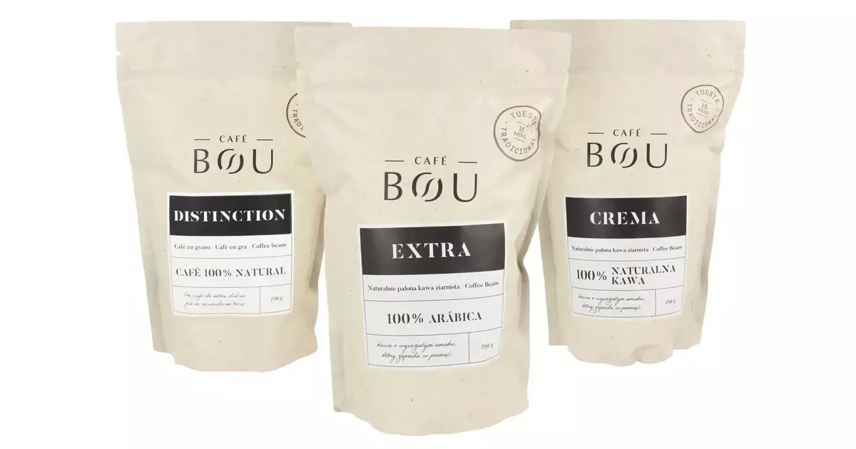 Kawa ziarnista BOU Cafe 3x 250g. Różne smaki na różne okazje!